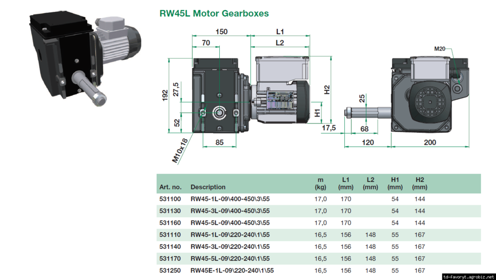Мотор-редуктор Ridder RW45-1L-09\230\1\55\IP55